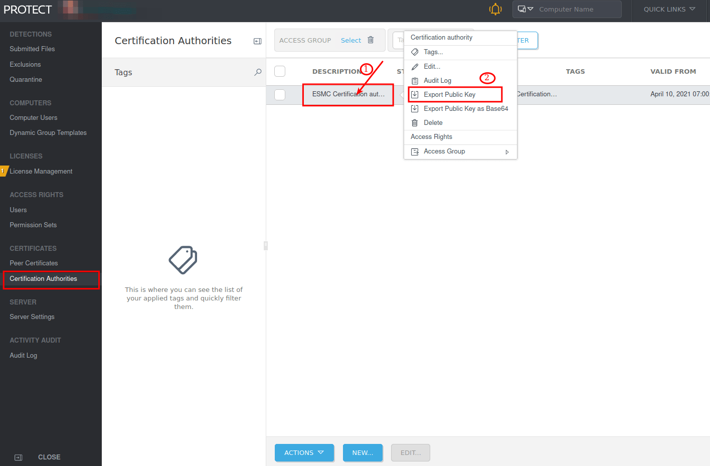 Backup Certificate Management Console ESET Protect - PROSPERITA ...